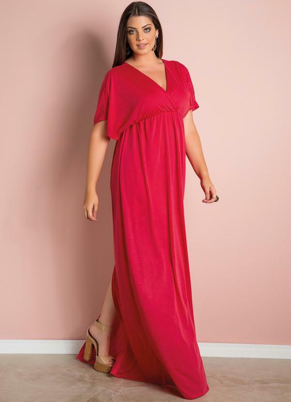 Vestido Longo Com Fenda Vermelho Plus Size Quintess