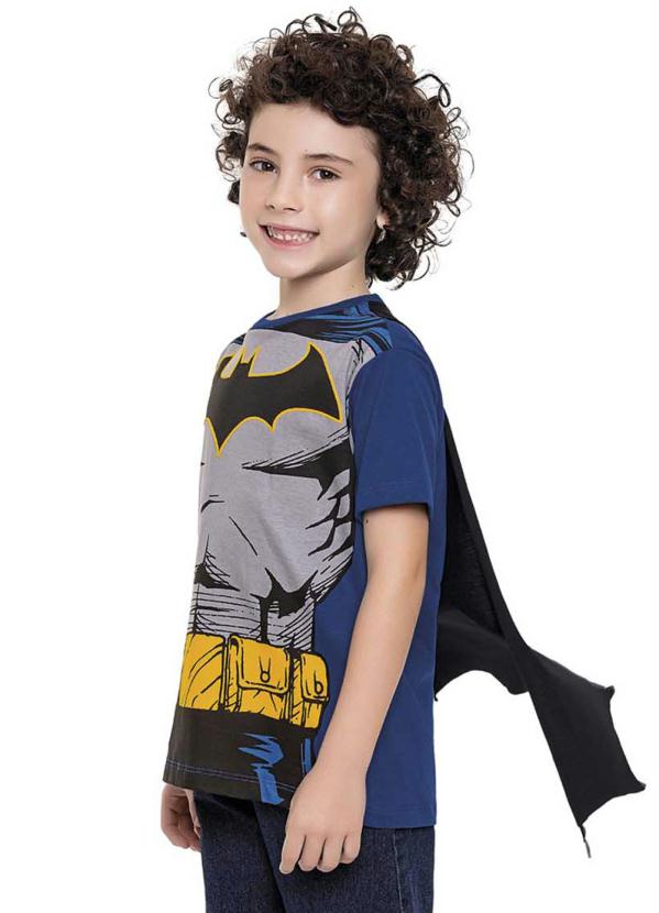 Camiseta Batman com Capa Azul - Fakini Kids